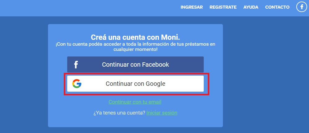 Paso a paso registro con Google desde la web - Blog Moni Préstamos